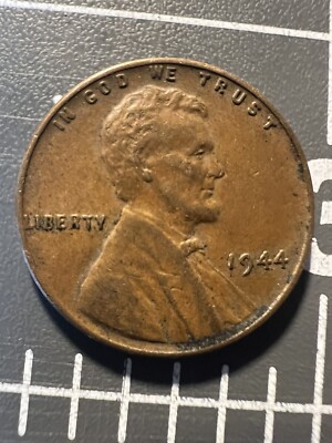 1944 US Lincoln Wheat Penny- 1 Cent Coin- No Mint Mark, Rim Error “L ...