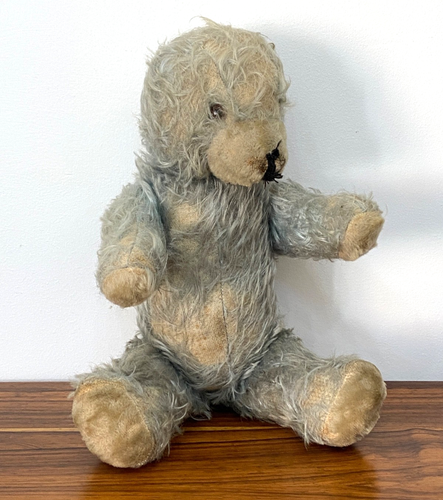 ANTIQUE VINTAGE WELL LOVED TEDDY BEAR WITH BLUE MOHAIR NEEDS TLC! | eBay UK