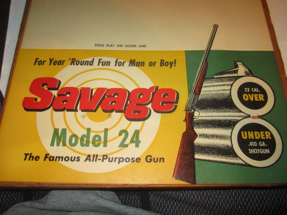 SAVAGE MODEL 24 ALL PURPOSE GUN Cardboard Hunting Counter Display Sign ...