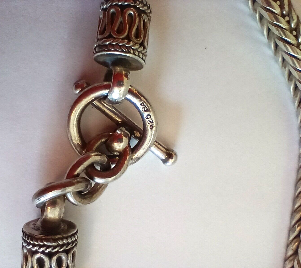 Vintage Sterling Silver Bali Wheat Woven Foxtail Chain Toggle Necklace ...