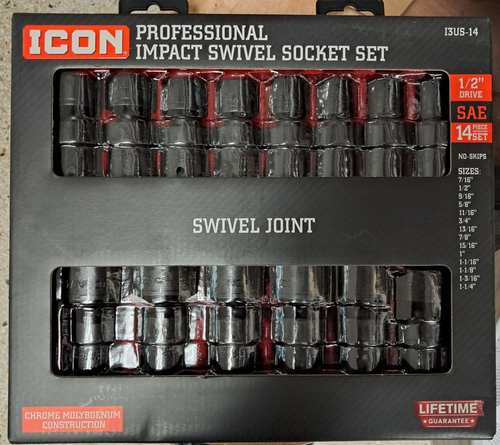 ICON Professional Impact Swivel Socket Set 14pc 1/2" Drive SAE 13US-14 ...