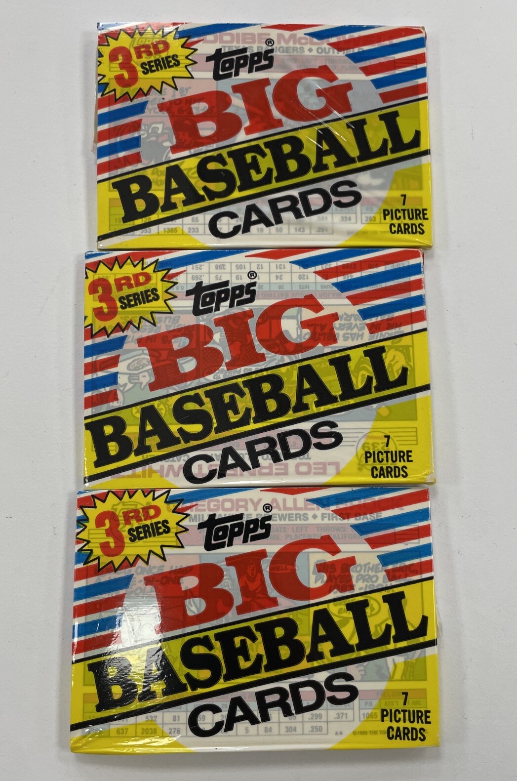 1988 Topps Big Baseball Cards 3rd Series Packs.Lot Of 3 Unopened Packs ...