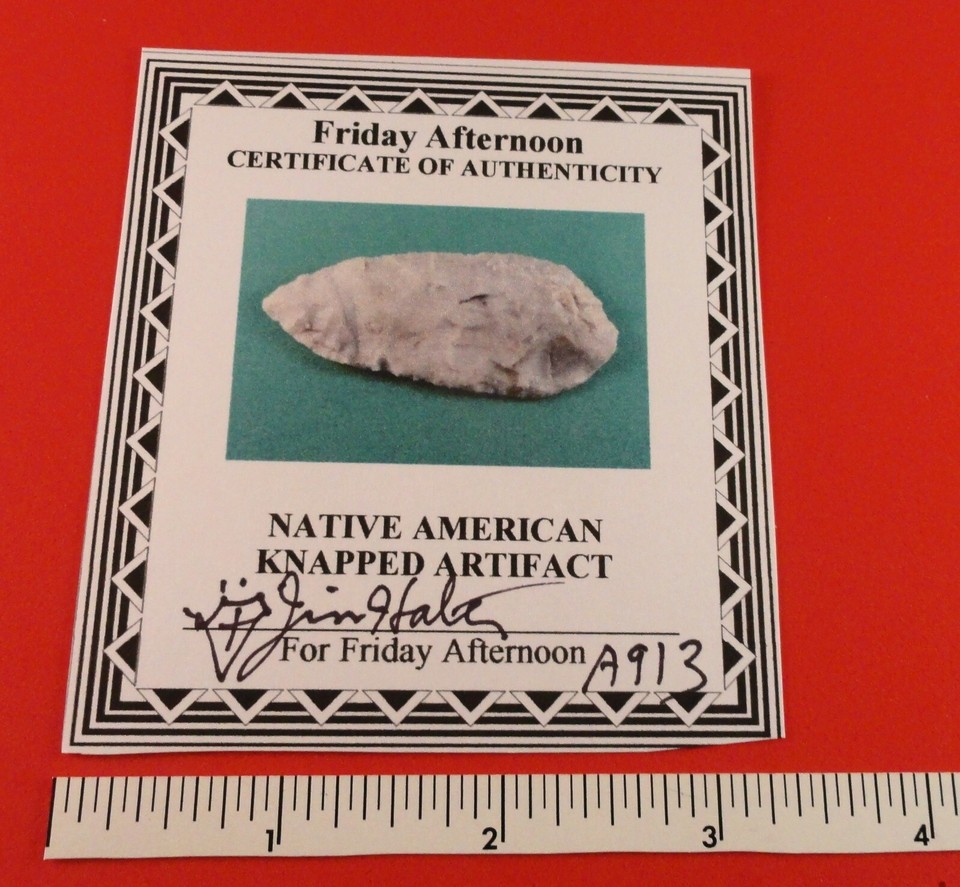 A913 AUTHENTIC NATIVE AMERICAN KNAPPED ARTIFACT with COA: POINT / TOOL ...