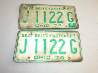 1974 OHIO OH license plate J1122G MATCHING SET AUTO AUTOMOBILE | eBay