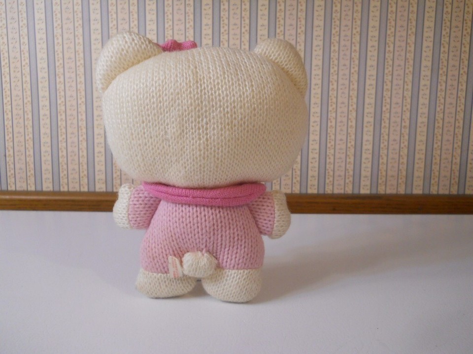 Rare Vintage Sanrio KNIT Hello Kitty plush 8" pink with tulips flowers ...