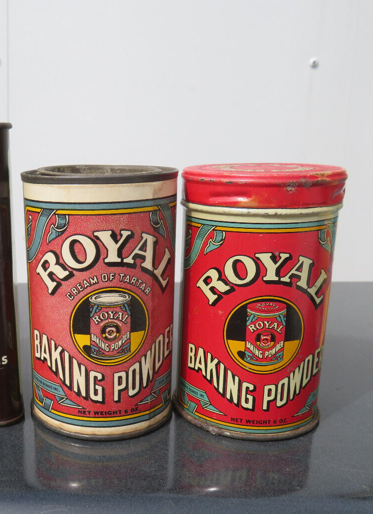 2 ROYAL BAKING POWDER TIN 1 Paper Label Cream of Tartar 1 Dated 1938 6 ...