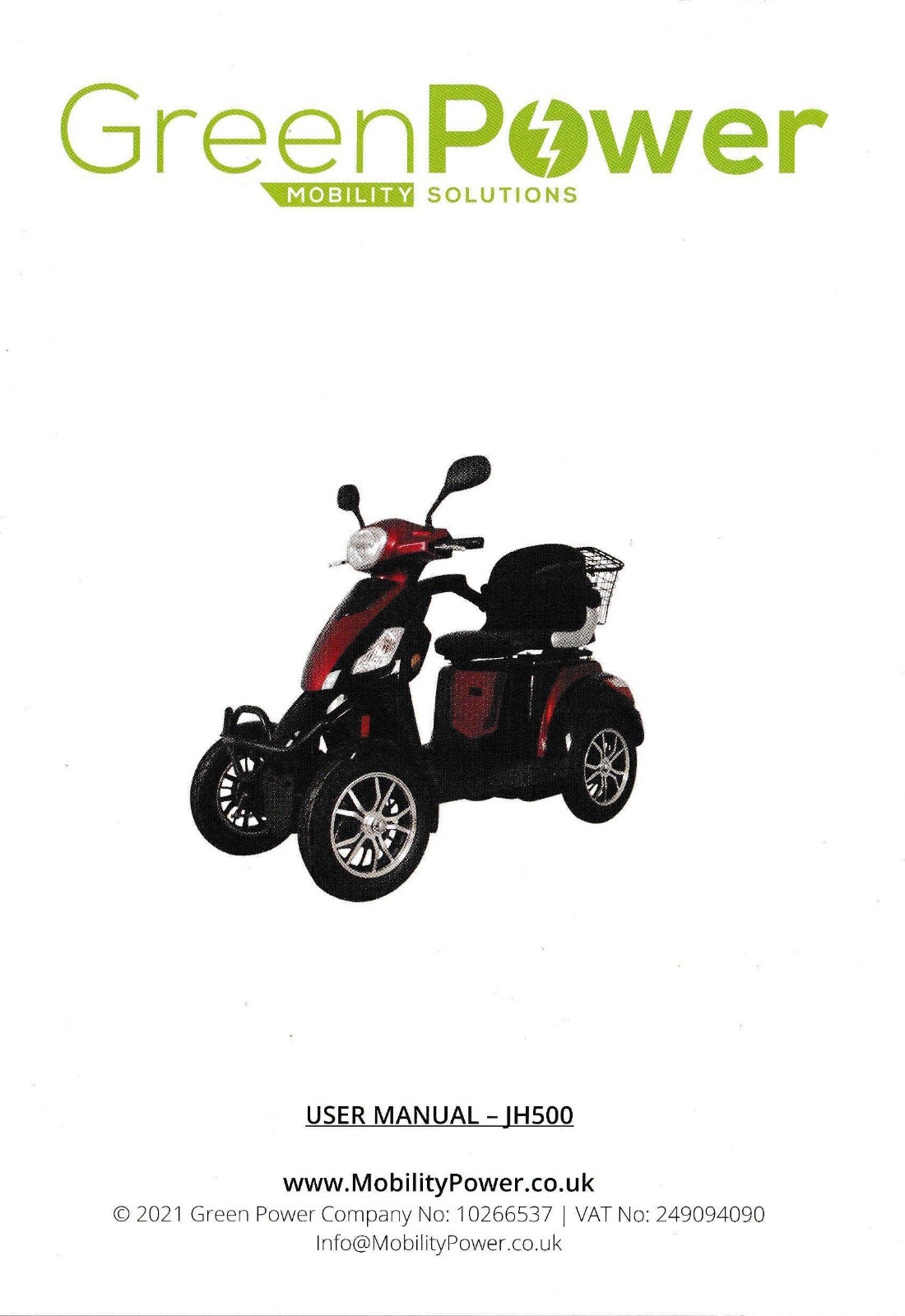 GREEN POWER JH500 mobility scooter Owner / user manual | eBay UK