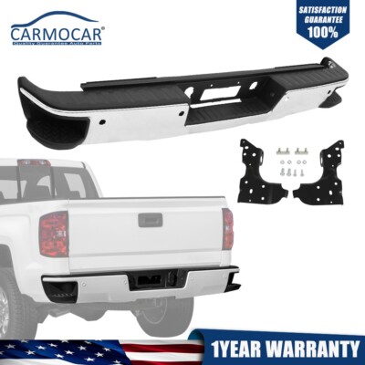 Chrome Rear Bumper w/Sensor Holes For Chevy Silverado GMC Sierra 1500 ...