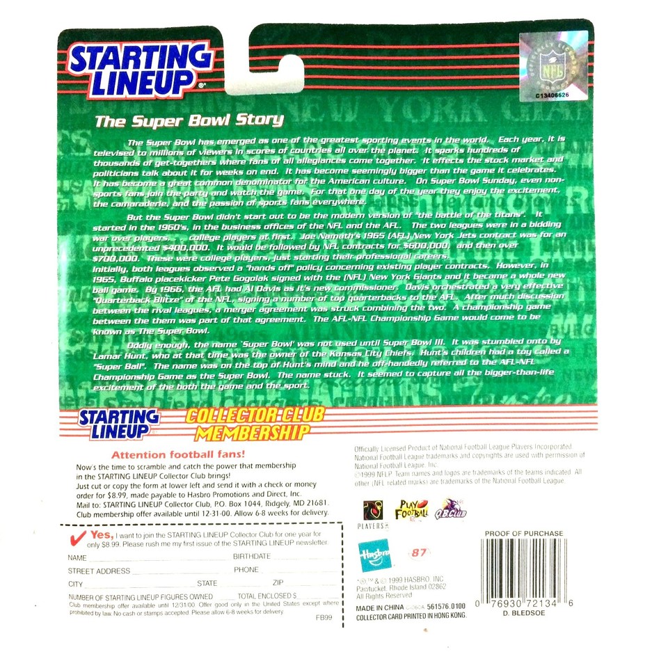 Drew Bledsoe 1999 Starting Lineup NFL New England Patriots Hasbro | eBay