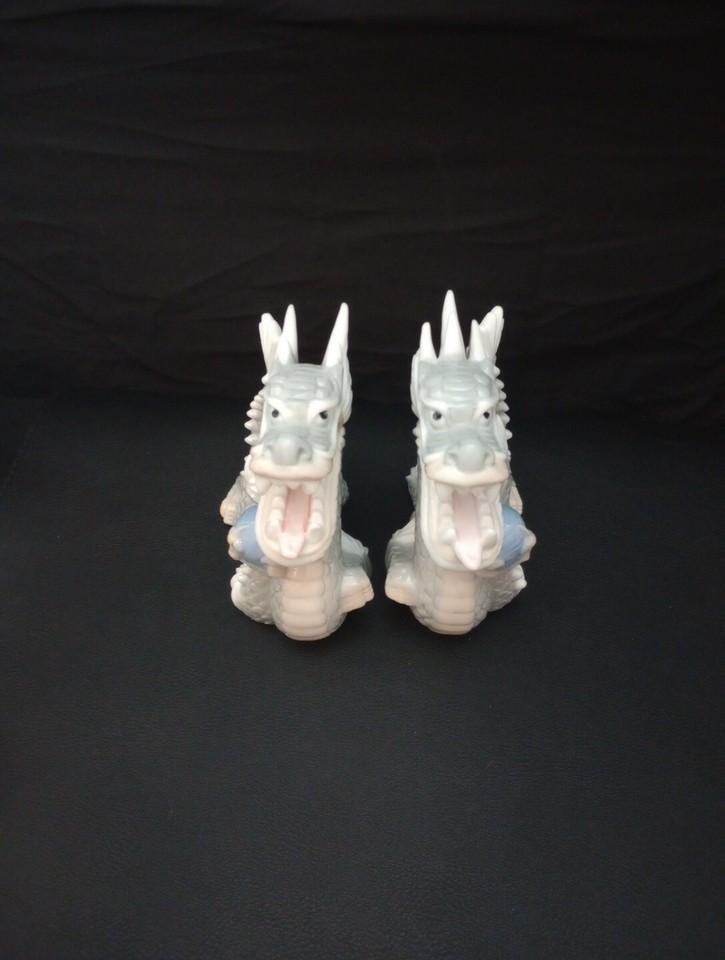 Pair of Yashimi K Porcelain Light Blue Dragon & 7 Lucky Gods Figurines ...