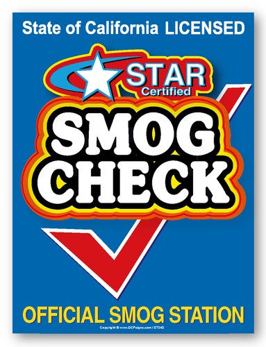 Smog Check, Star Certified, 30" x 40" window decal label sticker sign ...