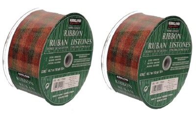 2Pack Kirkland Orange Fall Plaid Ribbon Metallic Wire Edge 50 yd x 2.5 ...