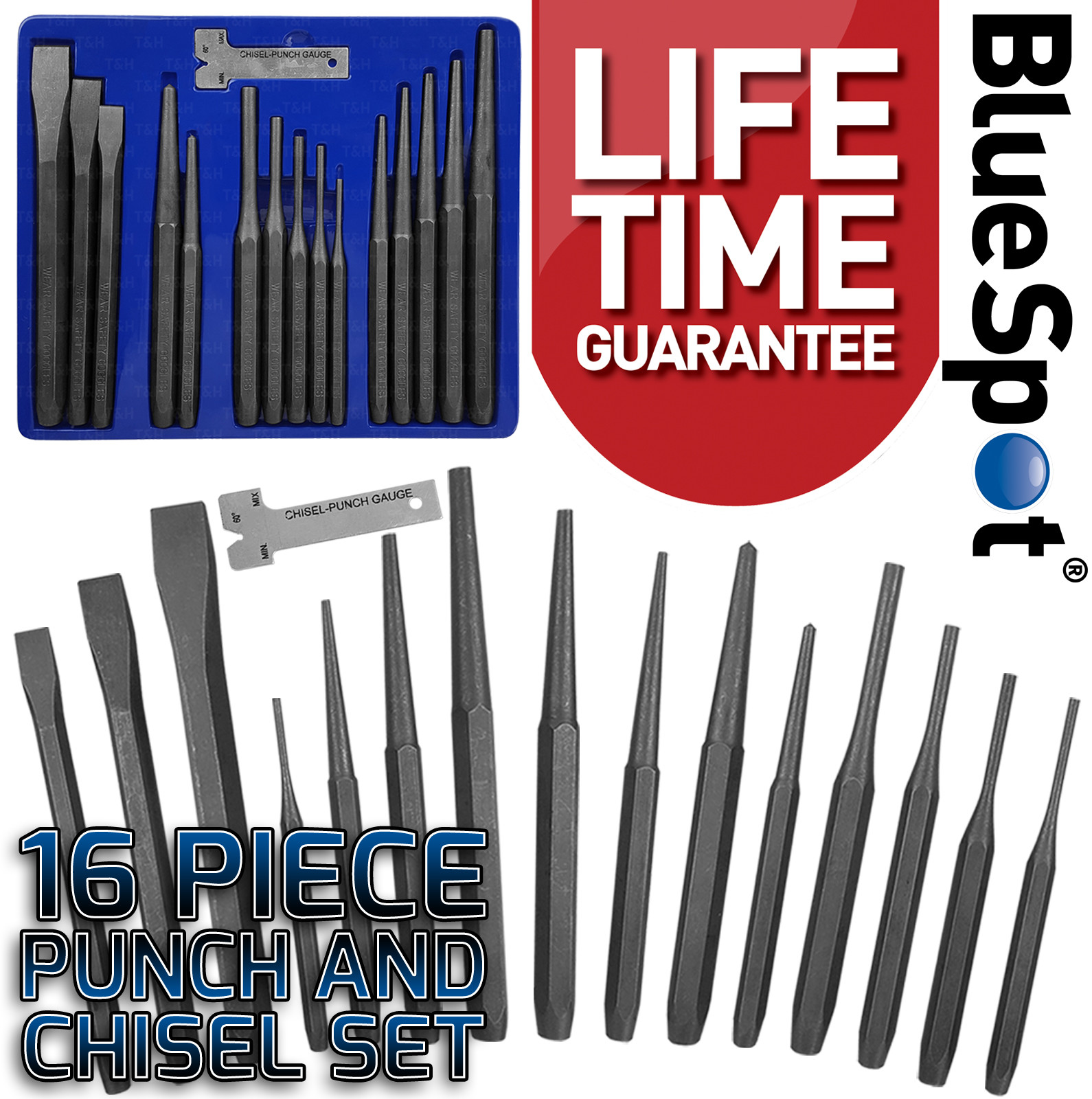 Heavy Duty Punch & Chisel Set Cold Chisels Center Punch PIN Punch Taper ...