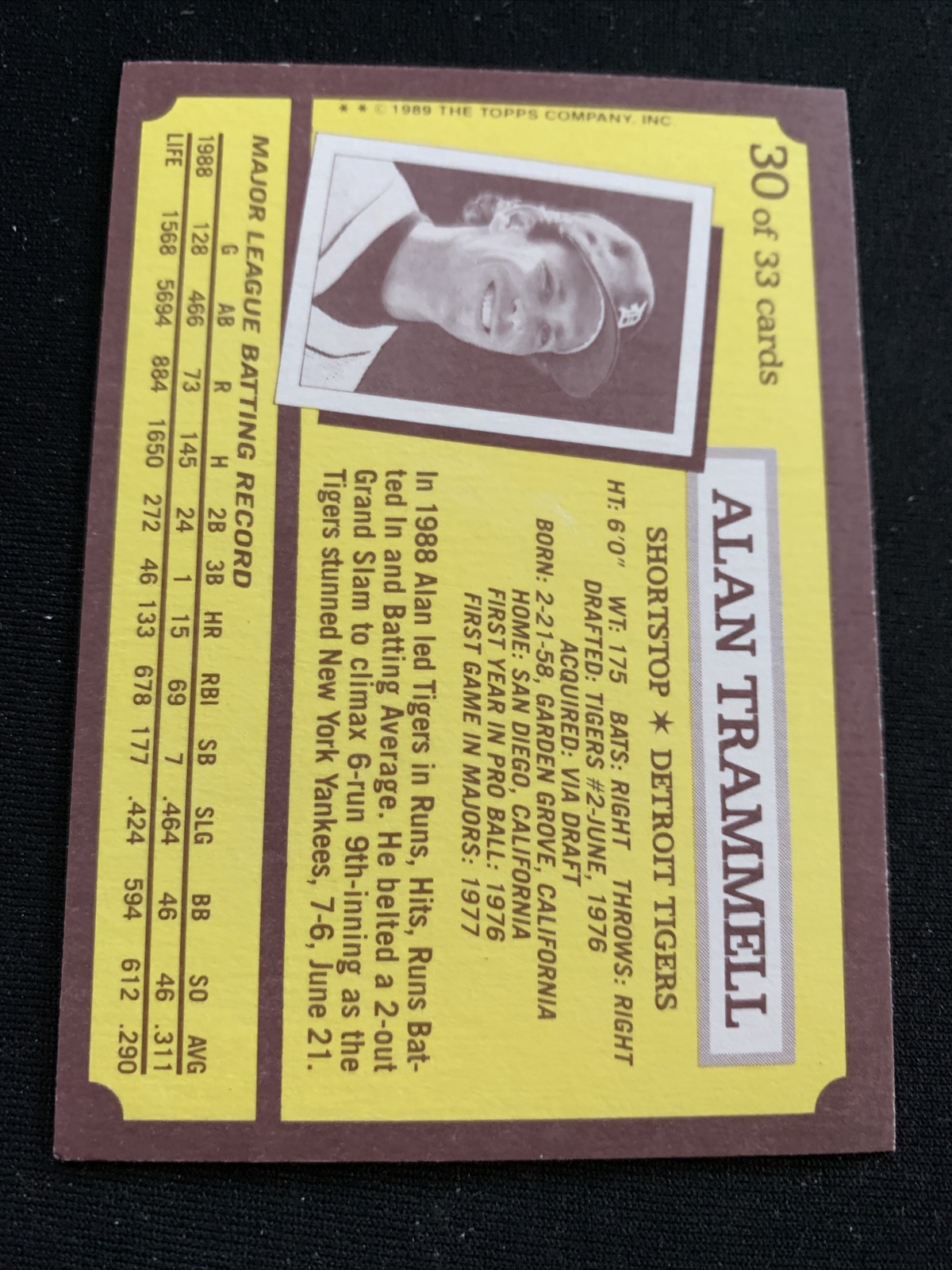 1989 Topps Kay Bee Toys Superstars of Baseball - #30 Alan Trammell for ...
