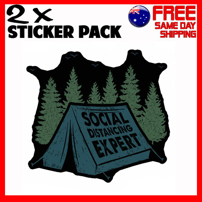 2 x Stickers Camping Social Distancing Expert Car Bumper Funny Novelty ...