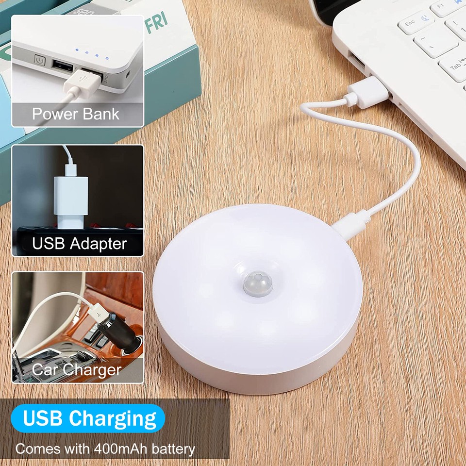 LED Motion Sensor Under Cabinet Closet Light USB Rechargeable Kitchen ...