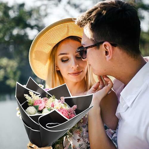 20 Sheets Black Flower Wrapping Paper Black Floral Paper Bouquet Paper ...