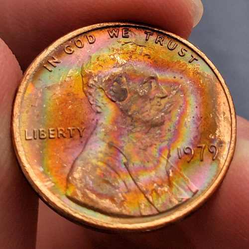 1979 Oil Slick Rainbow Toned Lincoln Memorial Cent Penny Color UNC BU ...