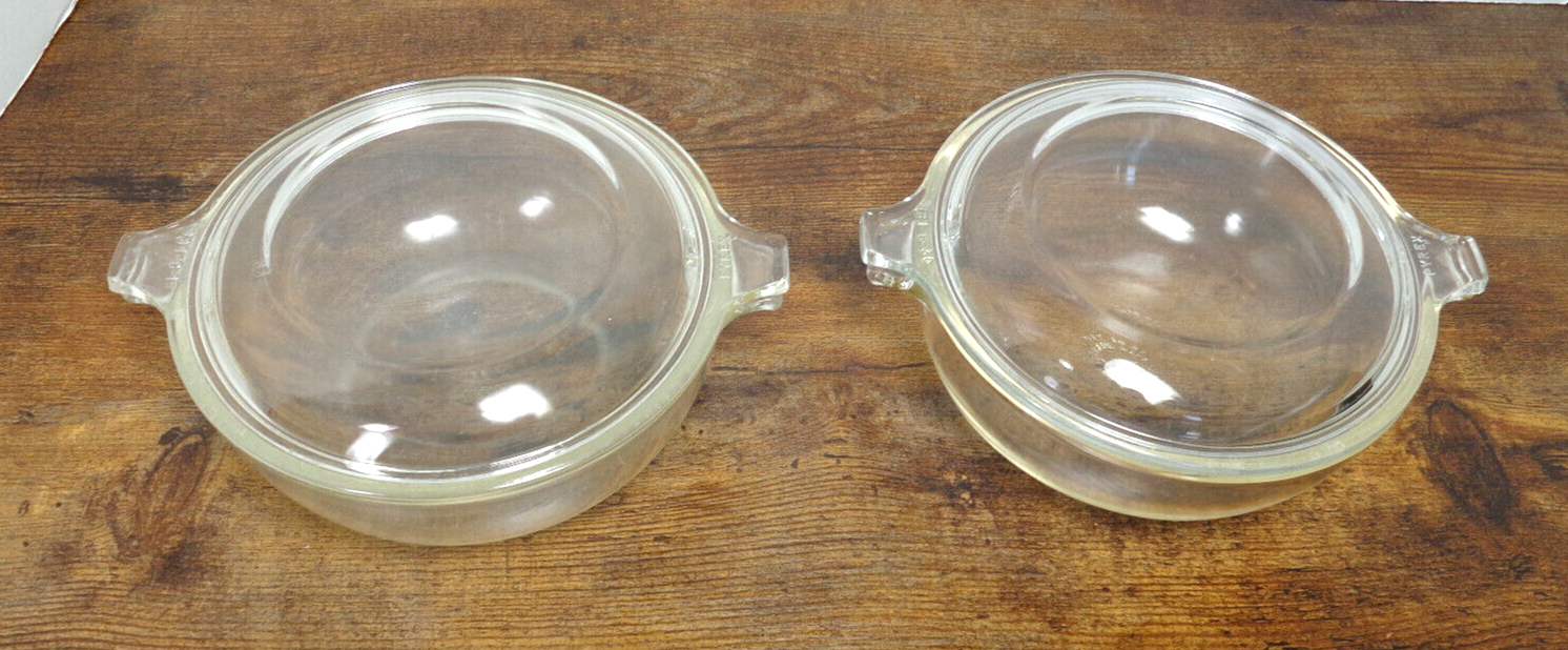 2 Vtg Pyrex 20 oz Clear Glass Baking Casserole Dish Model 019 w 681 Lid ...