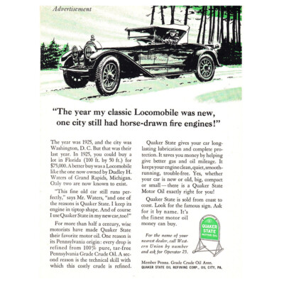 1960 Quaker State Oil: My Classic Locomobile Vintage Print Ad | eBay