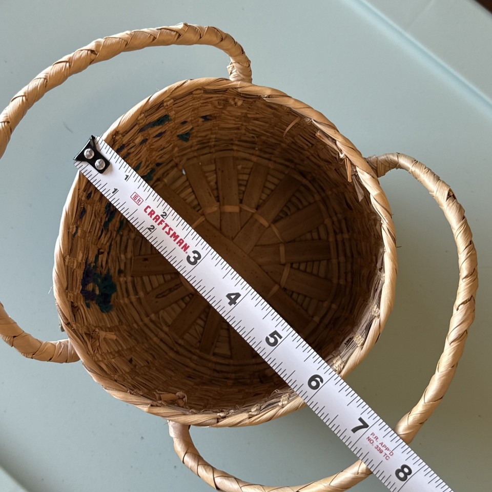 Vintage Raffia Straw Woven Basket Handbag Small Bag Purse 3D Flowers | eBay