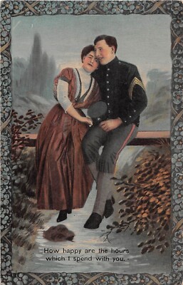 1910 Military Postcard of Soldier Cuddling His Lovely Lady-Theochrom ...