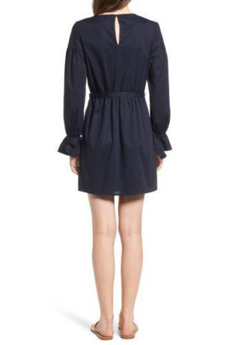 $75 Womens WAYF Jeane Bell Sleeve Poplin Dress Navy Belted Size S new ...