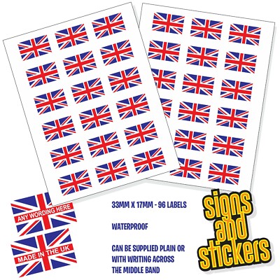 33mm x 17mm X96 Great Britain Union Jack Stickers Labels Made in the UK ...