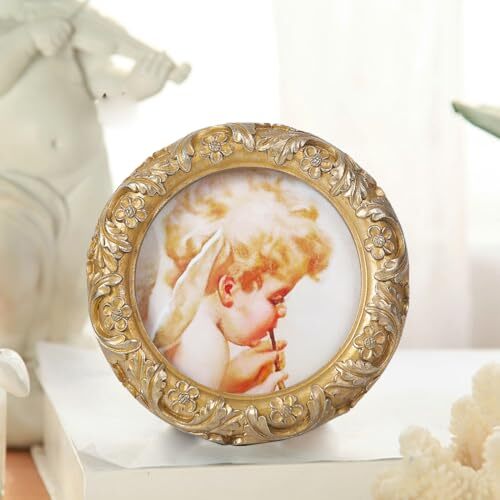 Small Vintage 3X3 round Picture Frame, Mini Antique Ornate Circle Photo ...