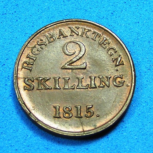 Denmark 2 Skilling Copper Coin Token 1815 Glossy AU+, KM-Tn4, RB Red ...