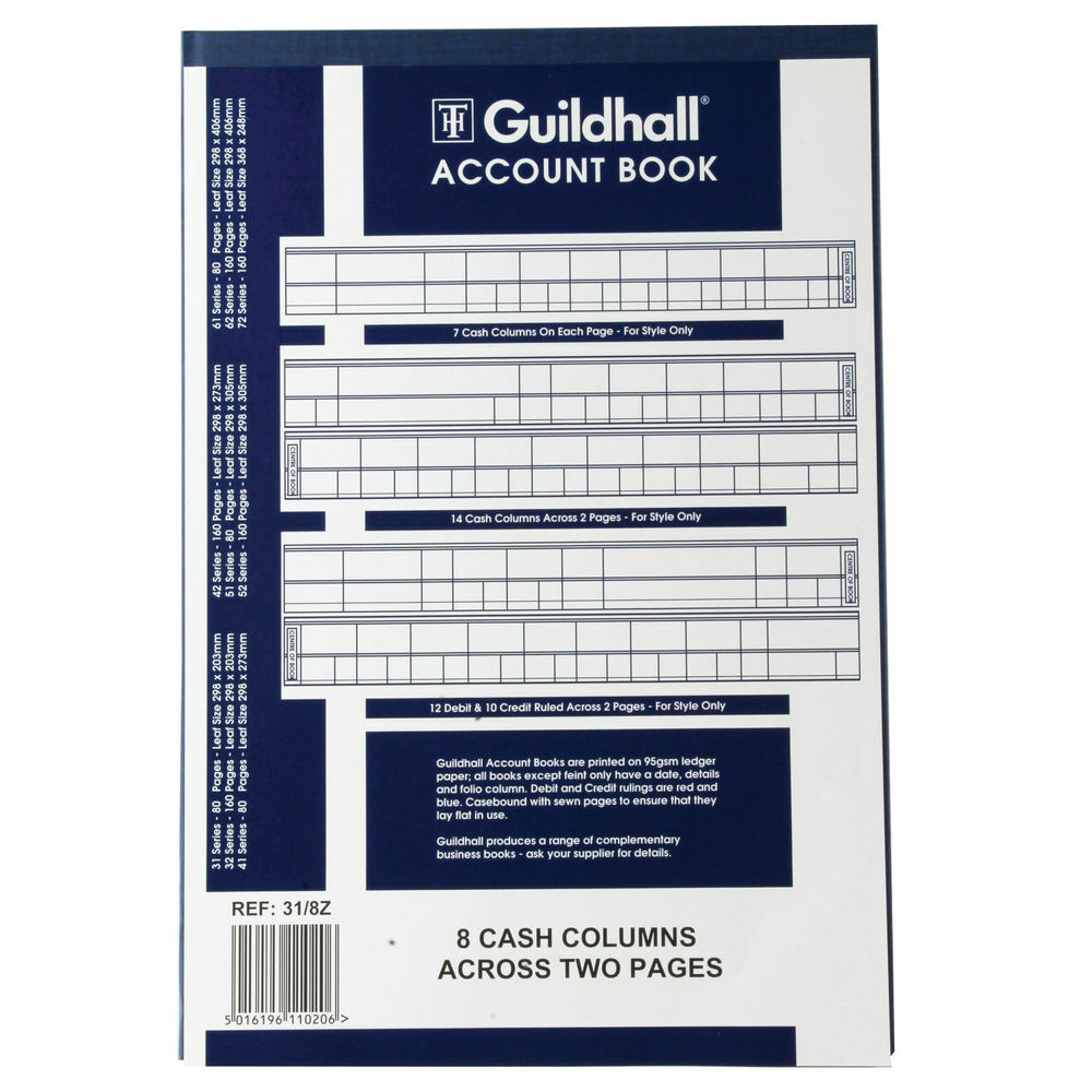 Guildhall A4 Accounts Book 80 Page Cash Column Account Ledger Record 31 ...