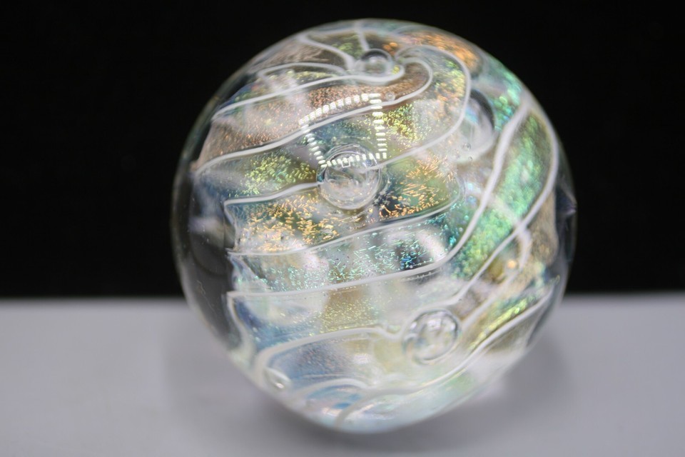 Vintage Glass Eye Studio Paperweight Signed GES 98 Iridescent w/Bubbles ...