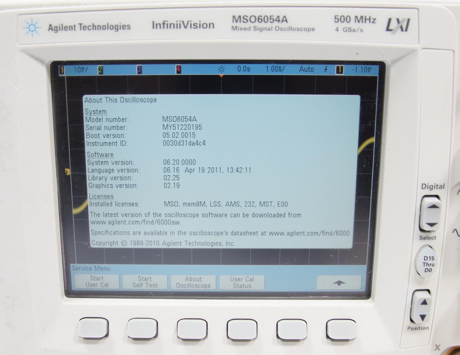 Agilent MSO6054A 500 MHz 4 + 16 Ch, 4 GS/s Mixed Signal Scope w Probes ...