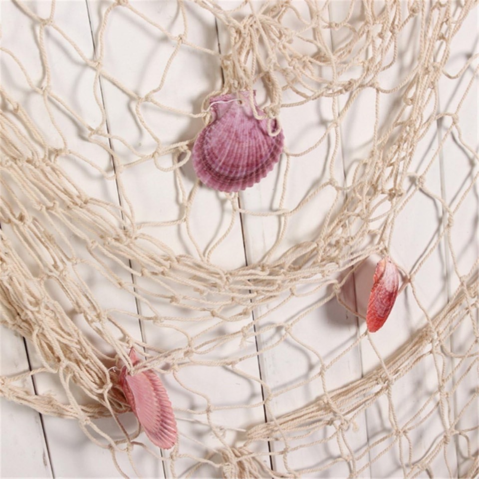Rosoz Nature Fish Net Wall Decoration with Shells, Ocean One Size ...