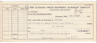 ALABAMA GREAT SOUTHERN 1930 Draft / Check | eBay