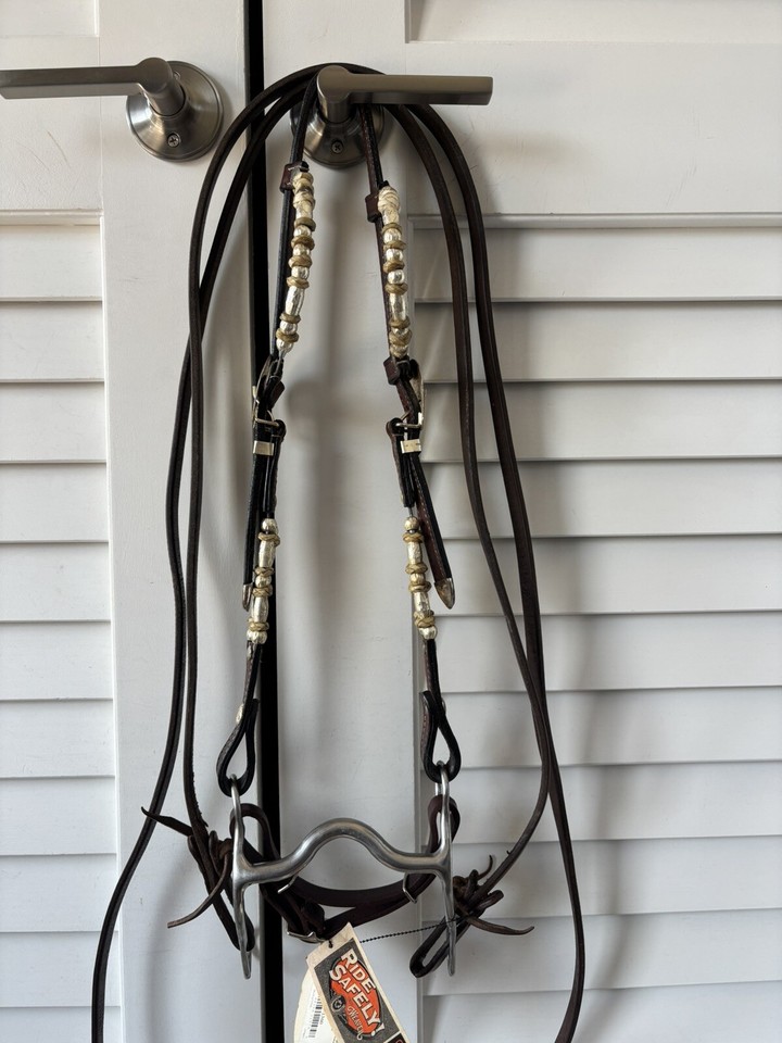Fancy Two Ear Silver Western Horse Bridle W/ New Weaver Curb Strap ...