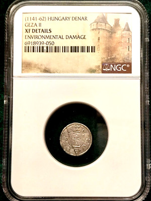 HUNGARY. Geza II, 1141-1162, Silver Denar, Scarce type, NGC XF Details ...