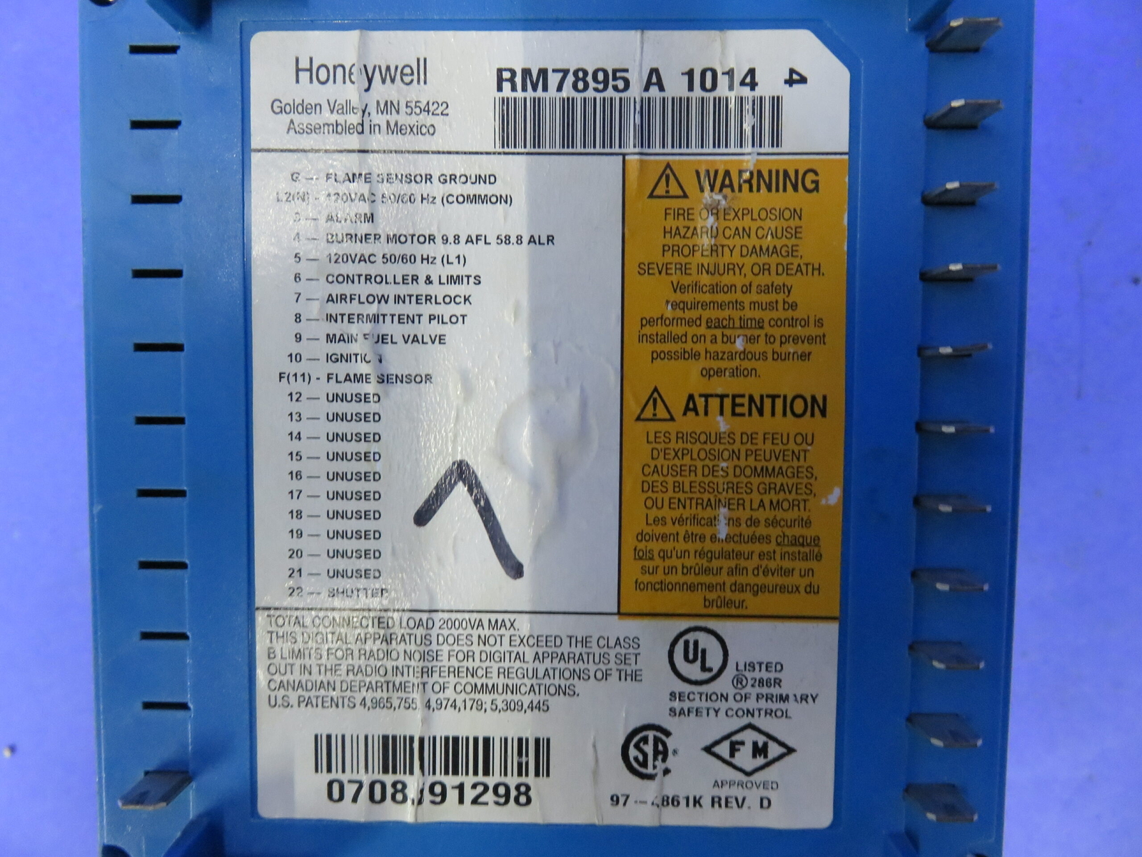 HONEYWELL BURNER CONTROL RM7895A1014 120V W/R7847C1005 AMPLIFIER 90DAY ...