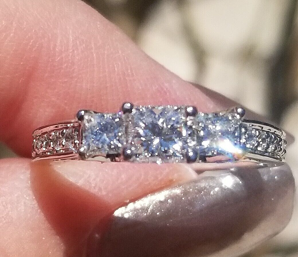 1TCW Trio Princess Diamond Round Accent 14k white gold ring | eBay