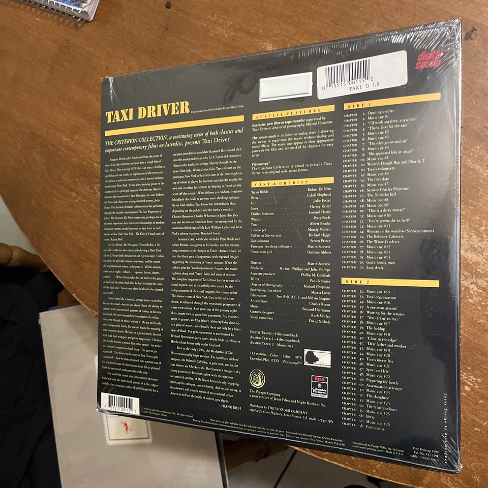 1990 Vintage Taxi Driver Laserdisc - The Criterion Collection BRAND NEW ...