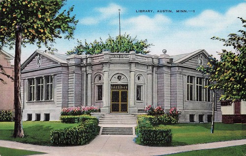 LIBRARY BUILDING POSTCARD AUSTIN MN MINNESOTA 1930s | eBay