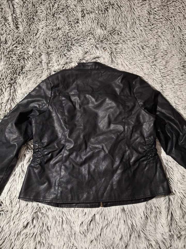 BACCINI Women's Black Faux Leather Zip Jacket Gold Hardware Size 2X #4 ...