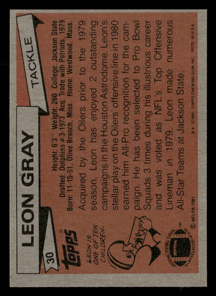 1981 Topps #30 Leon Gray | eBay