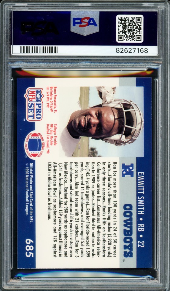 Emmitt Smith Autographed 1990 Pro Set Rookie Card Cowboys PSA 7 PSA/DNA ...