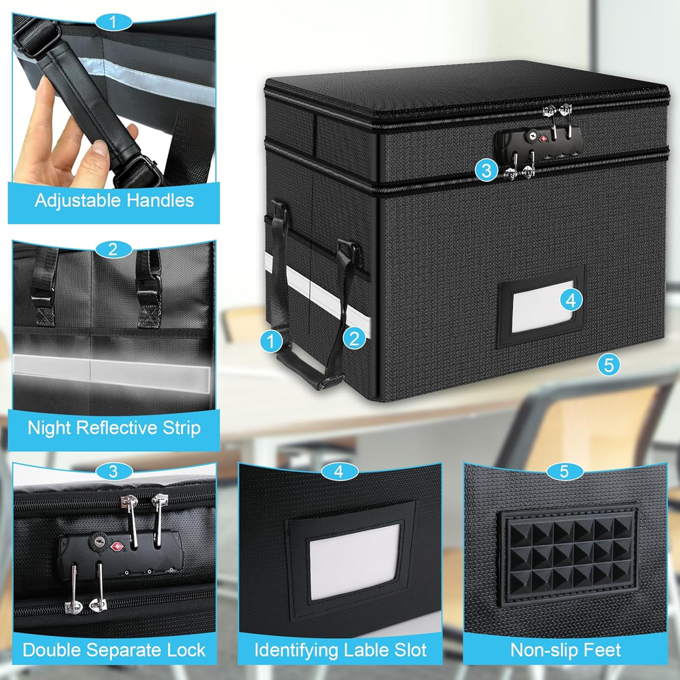 Fireproof Document Box with Lock - Portable 2 Layer File Safe for Home ...