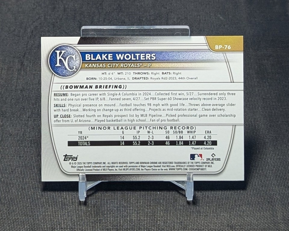 Blake Wolters 1st Green /99 Prospect Rookie RC 2025 Bowman Card #BP-76 ...