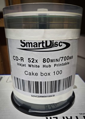 100 Pack SmartDisk CD-R 52X 700MB White Inkjet Hub Printable Blank ...