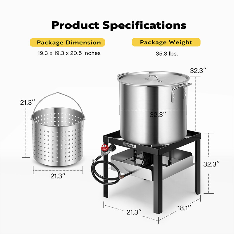 80QT Turkey Deep Fryer Aluminum Seafood Boil Pot with 110000BTU Propane ...