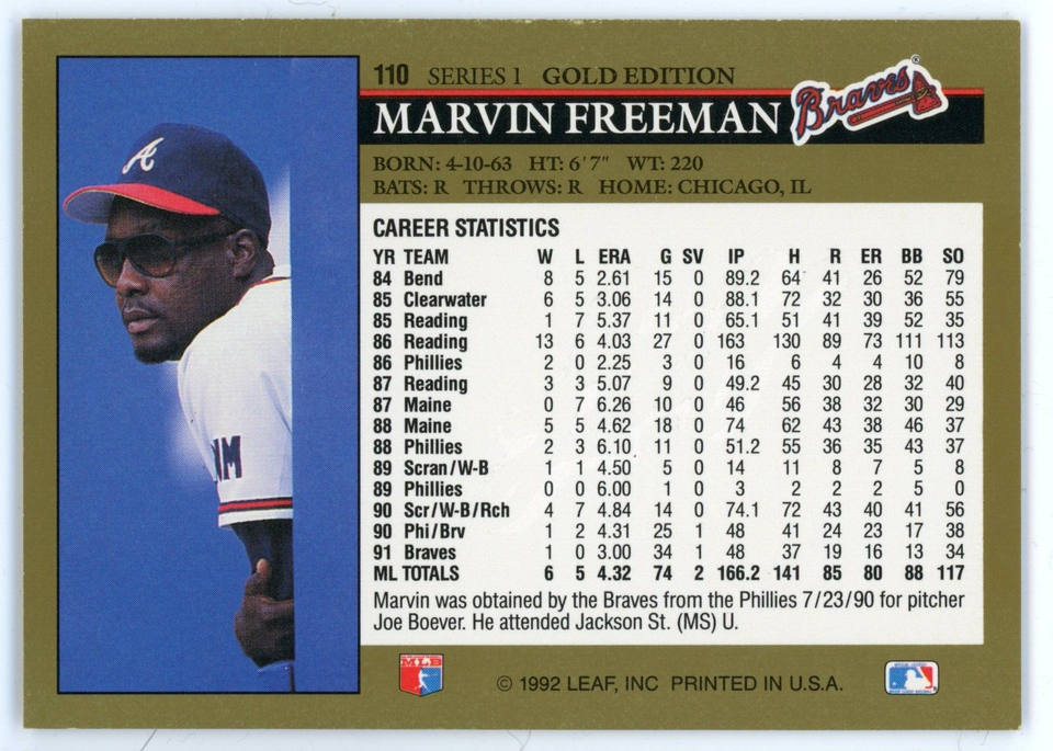 1992 Leaf Gold Marvin Freeman Card #110 | eBay