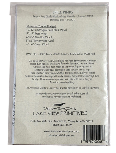 Lake View Primitives Quilt Block Spice Pinks with Felt & Floss August ...